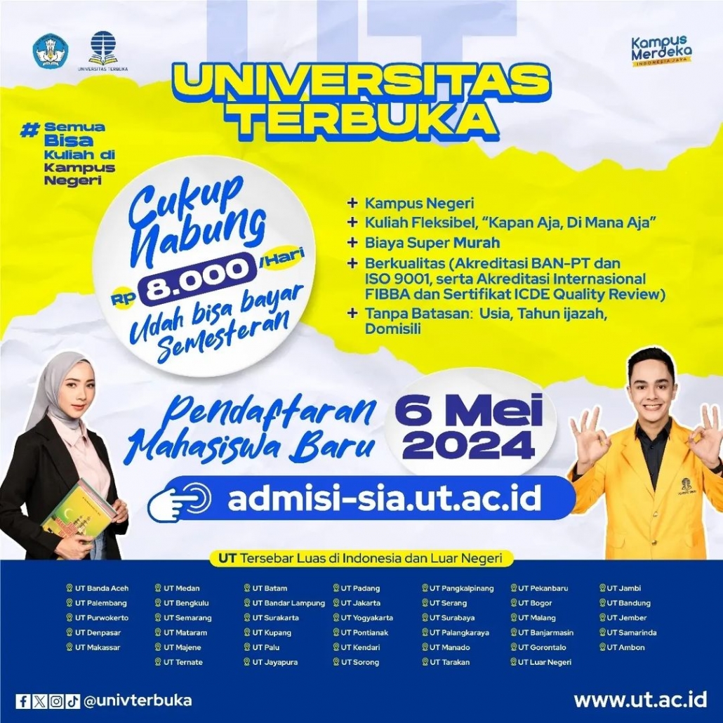 Pembukaan Pendaftaran Mahasiswa Baru Universitas Terbuka - Universitas Terbuka (FST)